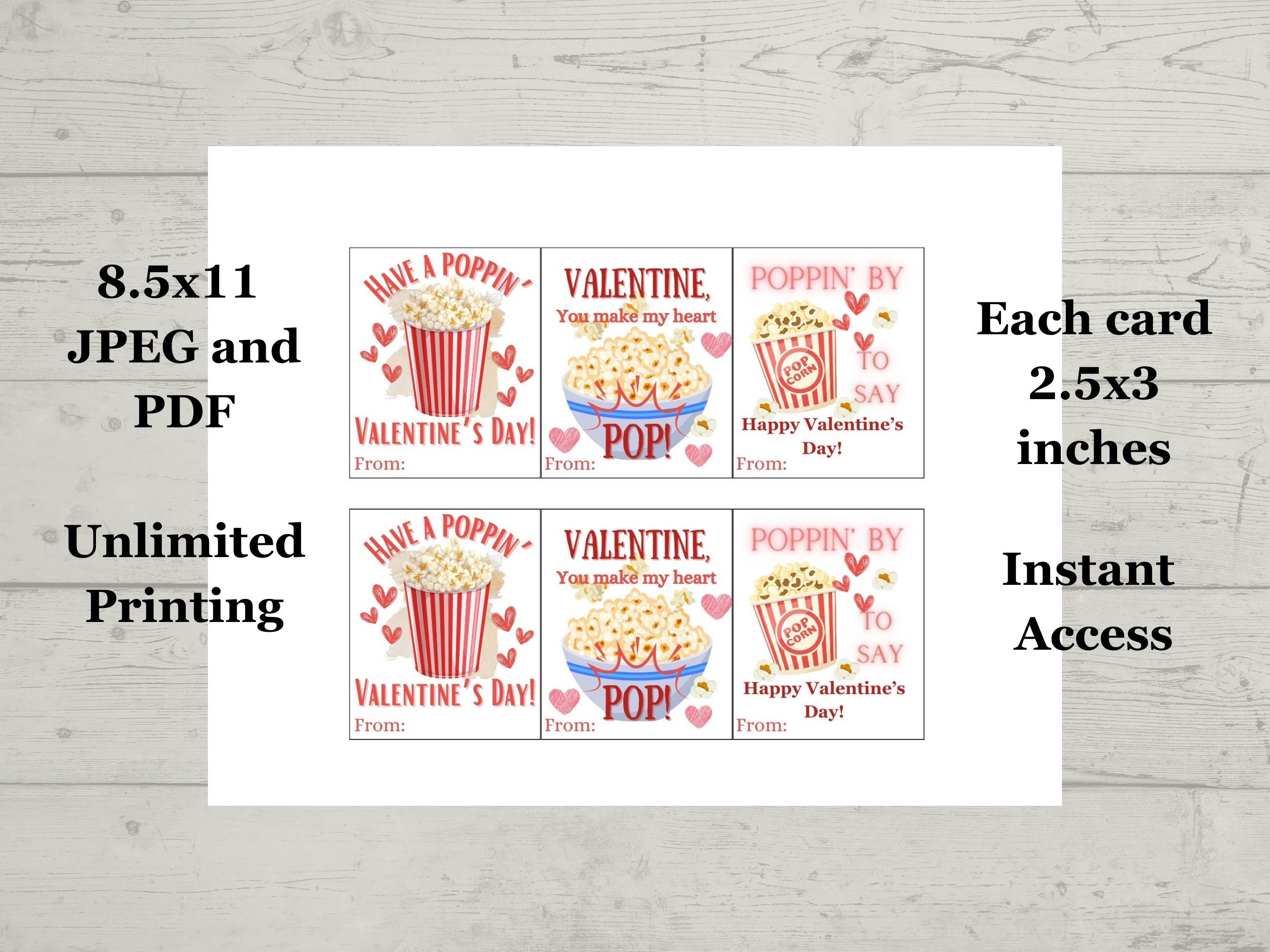 Valentine's Day Printable Cards Handout Kids School Valentine Cards ...
