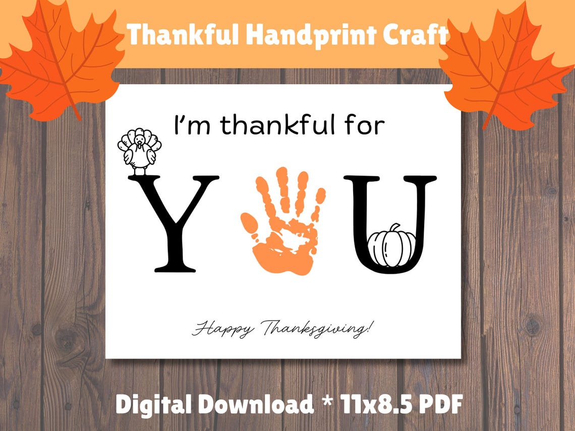 Thankful Handprint Thanksgiving Craft: Kids Art Activity (PDF Download ...