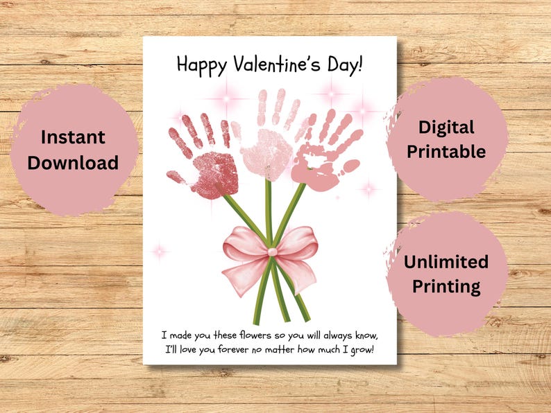 Valentine's Day Handprint Bouquet Craft Printable | Parent Gift | Baby ...