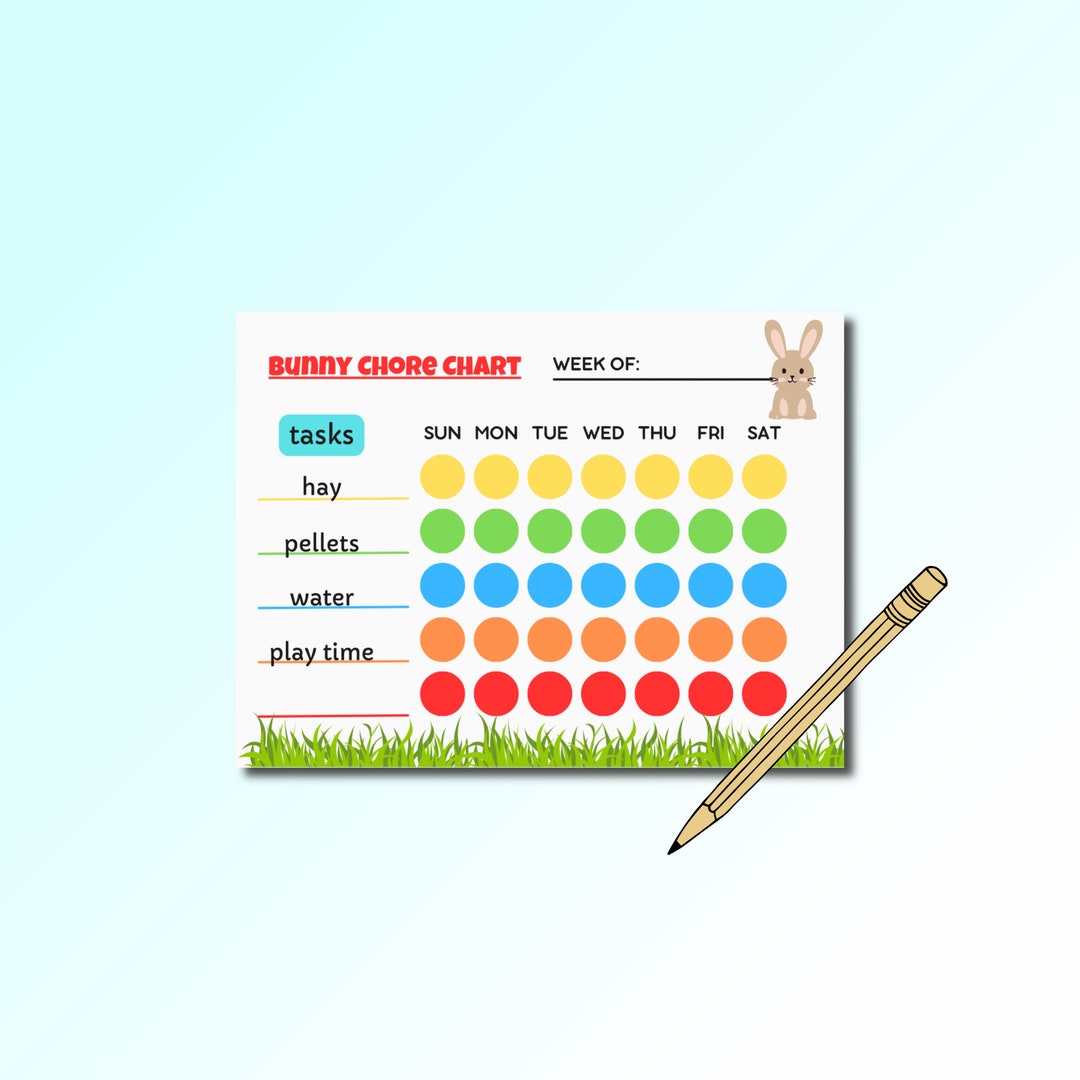 Bunny Rabbit Chore Chart for Kids - Includes Daily Tasks to Care for ...