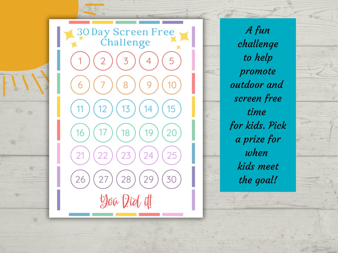 Kids Screen Free 30 Day Challenge Printable Tracker - Summer Break No ...