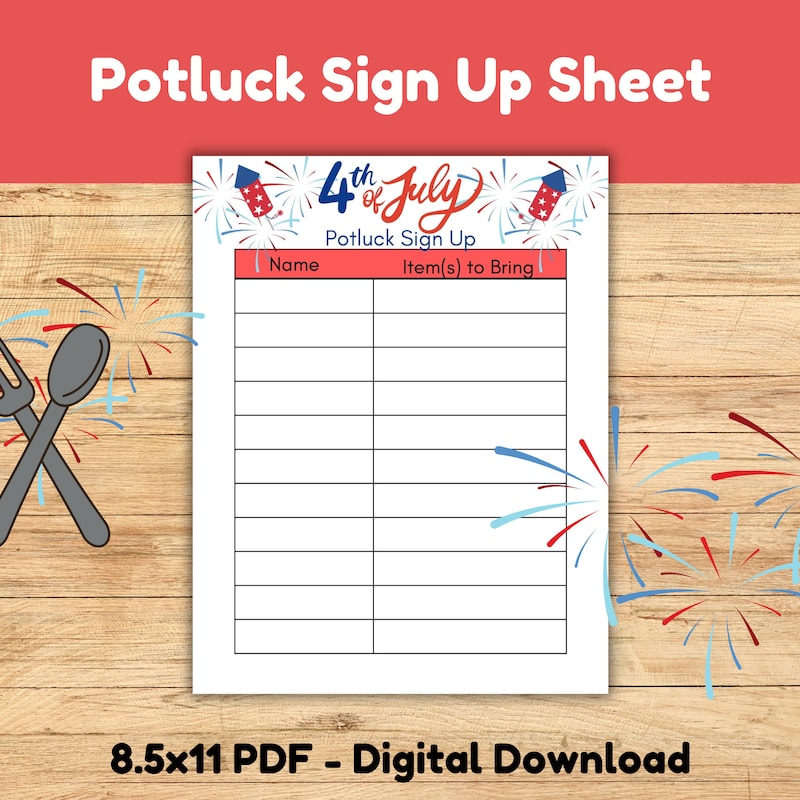 4th of July Sign up Sheet - Etsy