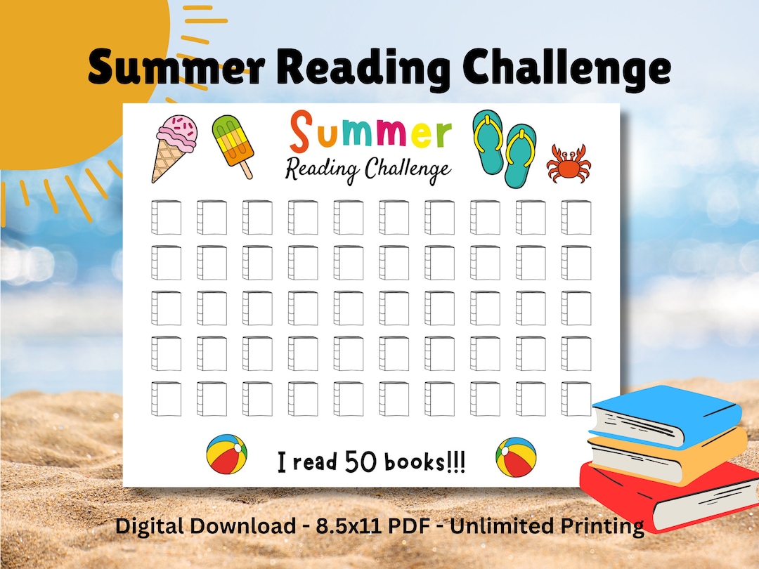 Summer Reading Challenge Printable for Kids and Adults, Summer Book ...
