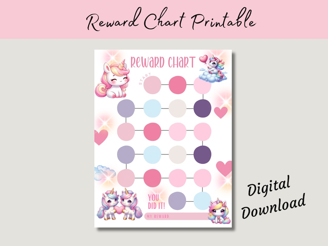 Reward Chart Unicorn Pink & Purple Printable Daily Tracker - Reward ...