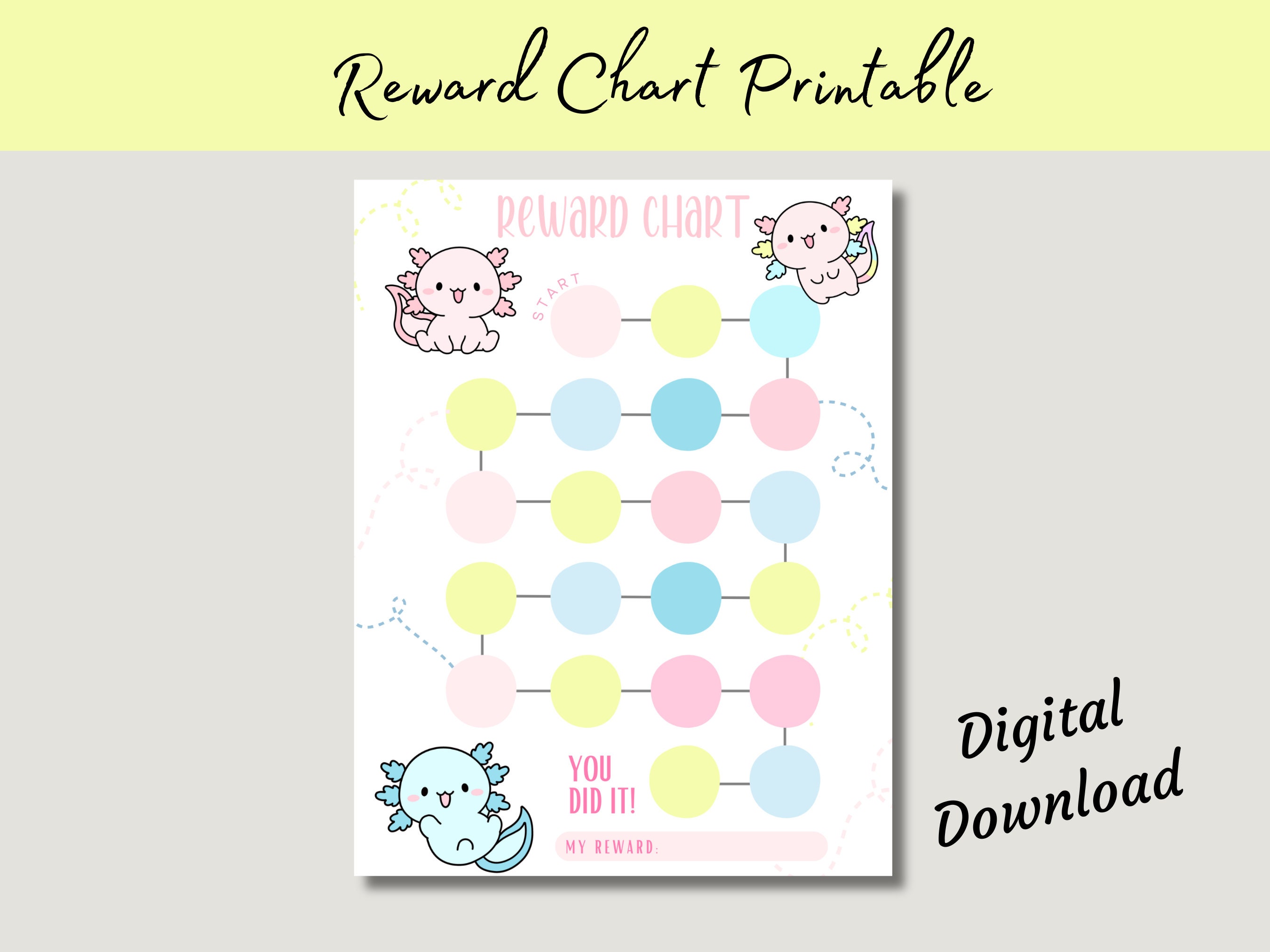 Kids Axolotl Reward Chart Printable Tracker, Stay in Bed Daily Reward ...