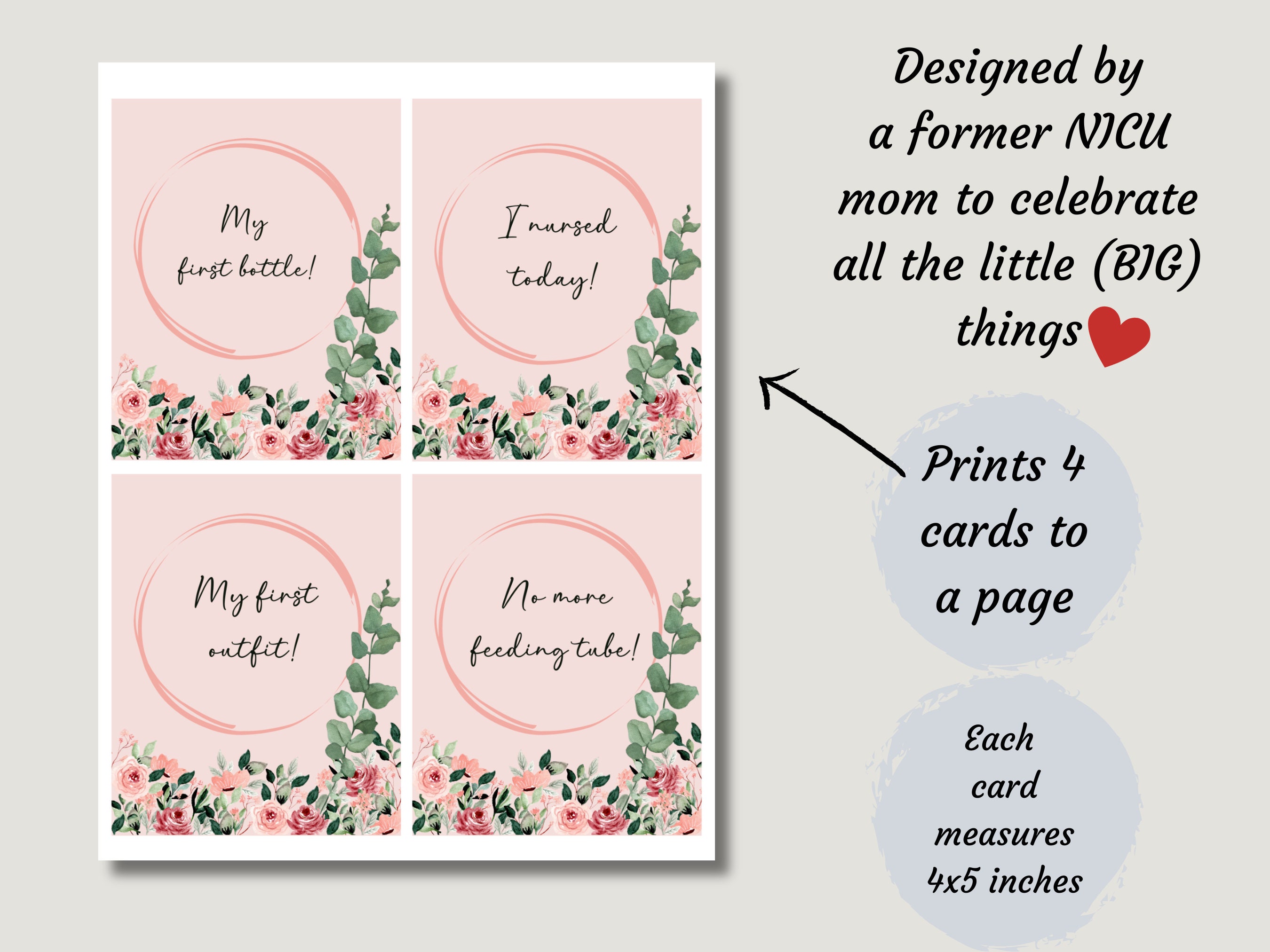 NICU Baby Girl Milestone Printable Cards for NICU Parents Preemie Baby ...
