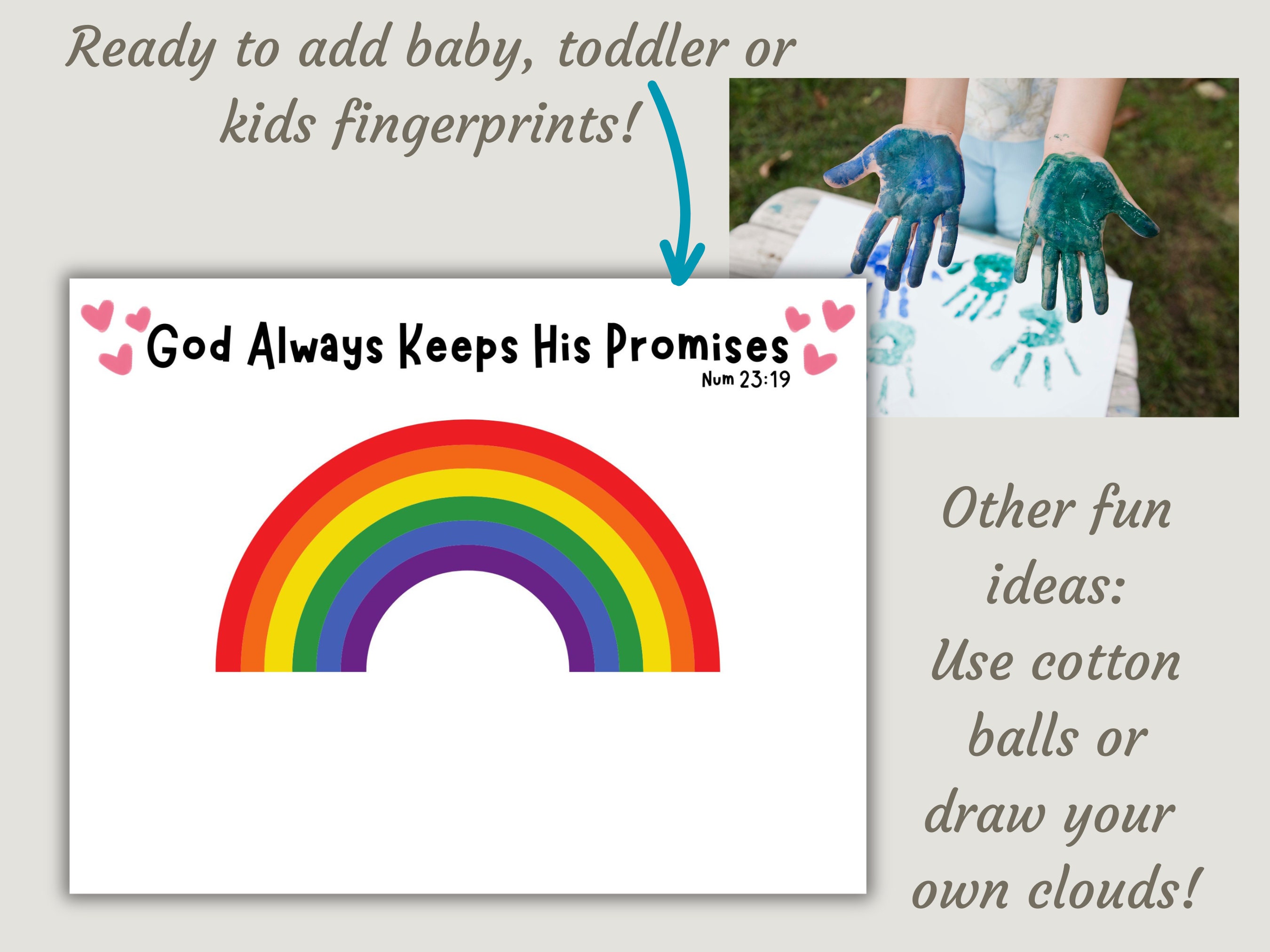 Rainbow Handprint Craft, God Keeps His Promises, Sunday School (digital ...