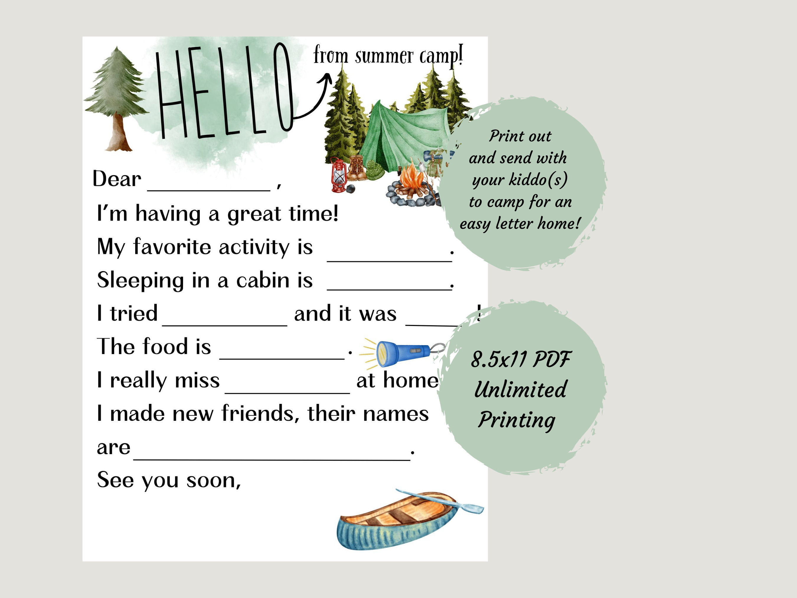 Kids Summer Camp Letter Printable - Kids Camp Note Printable Letter ...