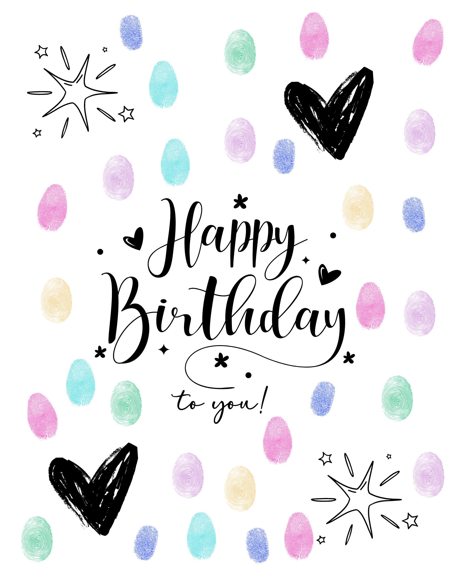 Happy Birthday Group Fingerprint Card | Gift for Student Teacher or ...