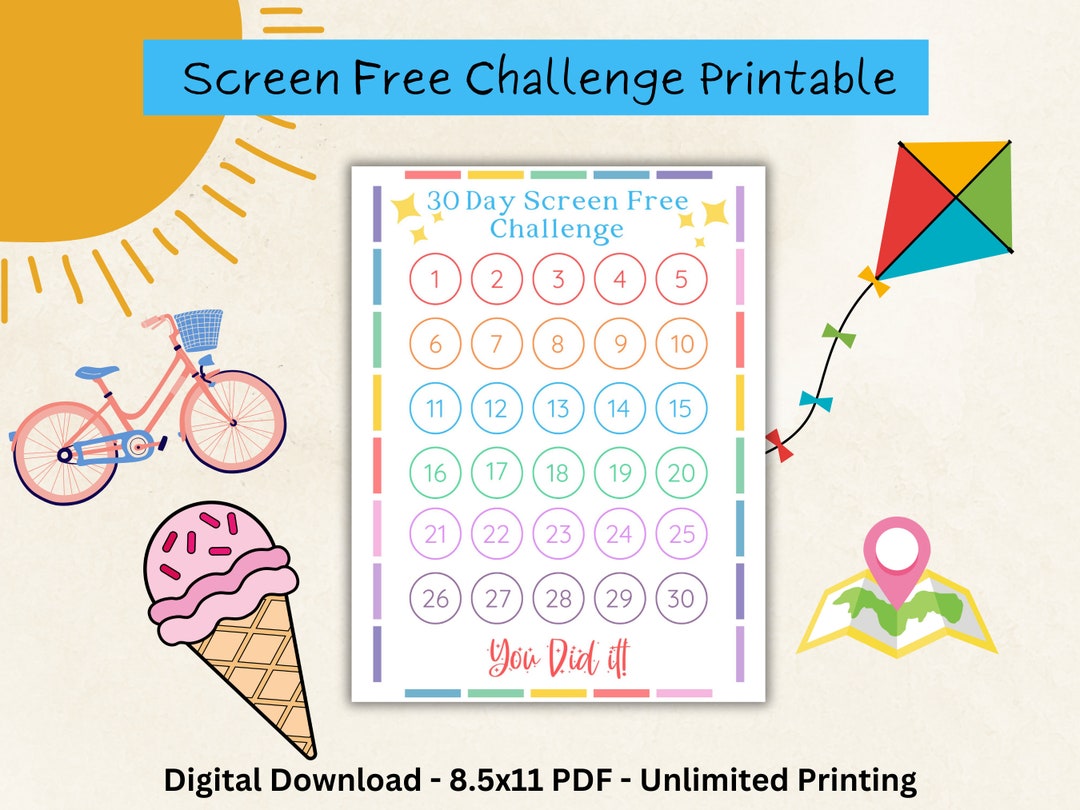 Kids Screen Free 30 Day Challenge Printable Tracker - Summer Break No ...