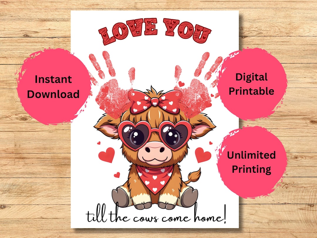 Valentines Day Highland Cow Handprint Craft for Kids | Gift for Parent ...