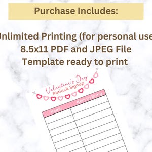 Valentine's Day Potluck Sign up Sheet Printable, Work Office Party ...