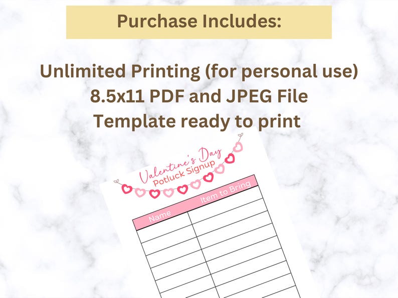 Valentine's Day Potluck Sign up Sheet Printable, Work Office Party ...