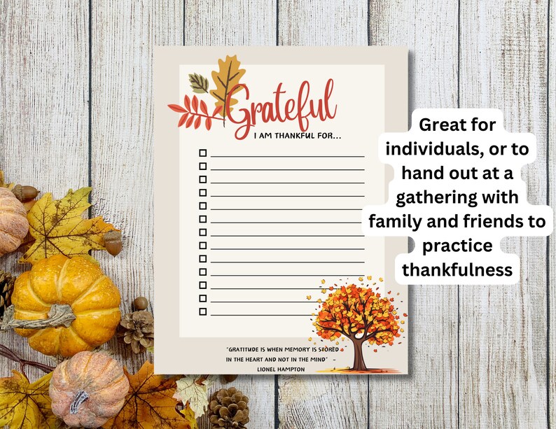Grateful Thankful List Printable List What You Are Grateful for Classroom, Office, Thanksgiving ...
