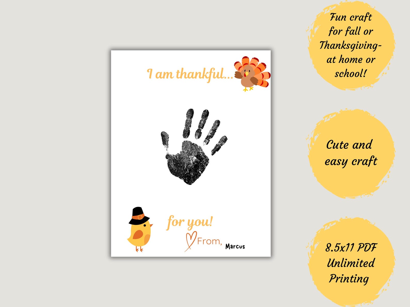 Thankful Handprint Craft Printable for Kids, Daycare or Preschool Art ...