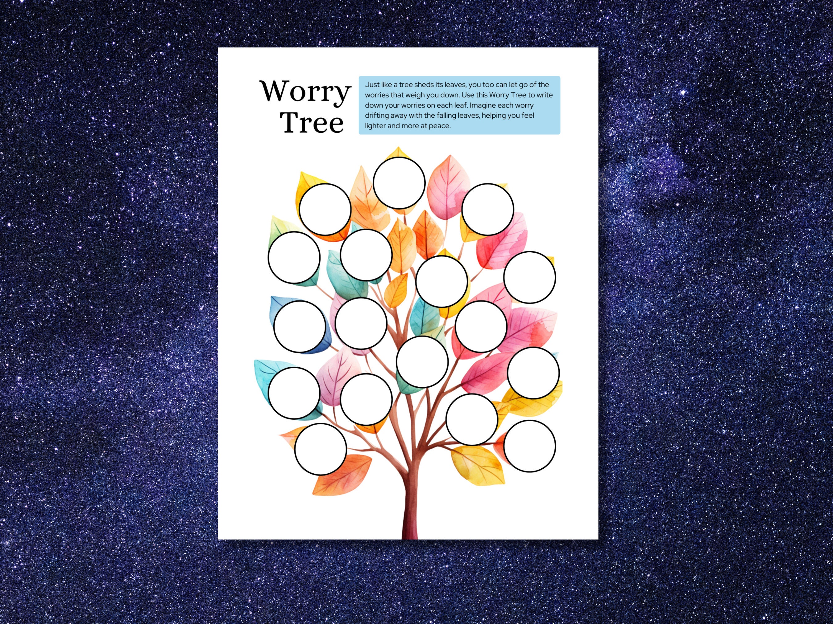 Worry Tree Printable Anxiety Worksheet Counselor Worksheet - Etsy