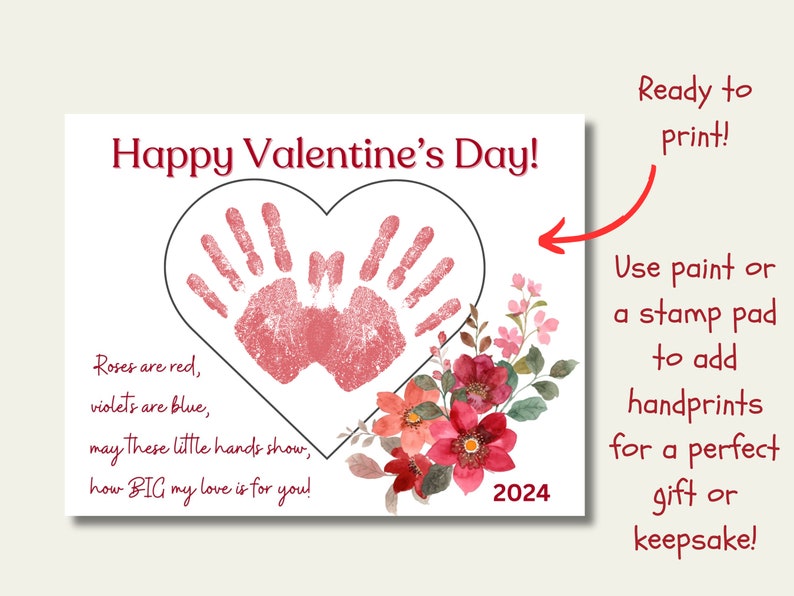 Valentine's Day Handprint Craft Printable Parent Grandparent Gift Baby ...