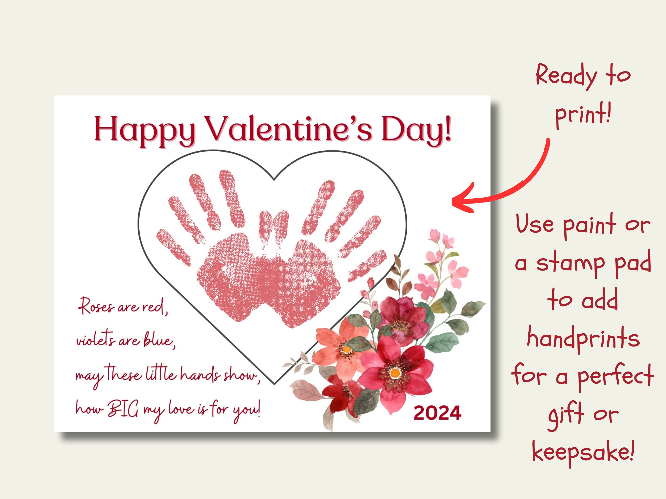 Valentine's Day Handprint Craft Printable Parent Grandparent Gift Baby ...