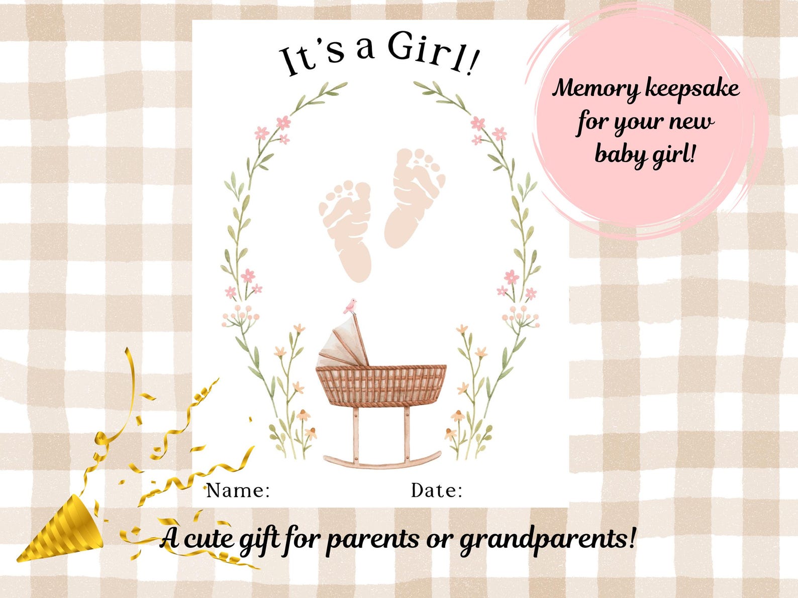 Newborn Baby Girl Handprint Craft Printable, Great Keepsake Memory Gift ...
