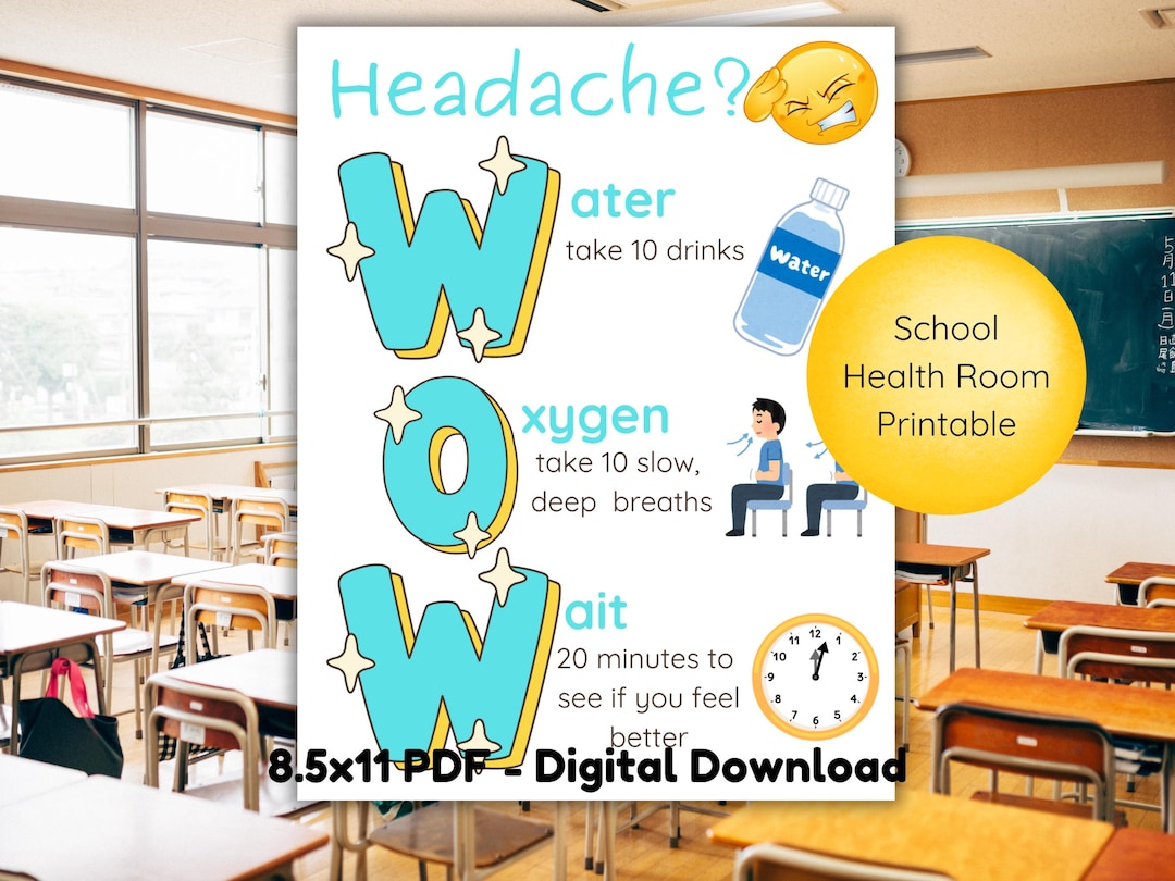 Nurses Office Printable for Health Room, School Nurse Headache Wall ...