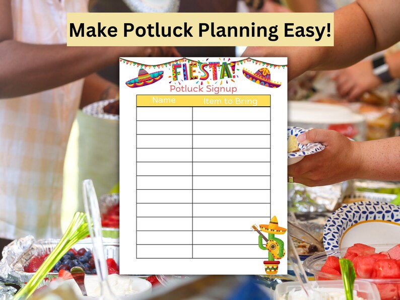 Potluck Signup Sheet Printable for Office Group Party | Fiesta Theme ...