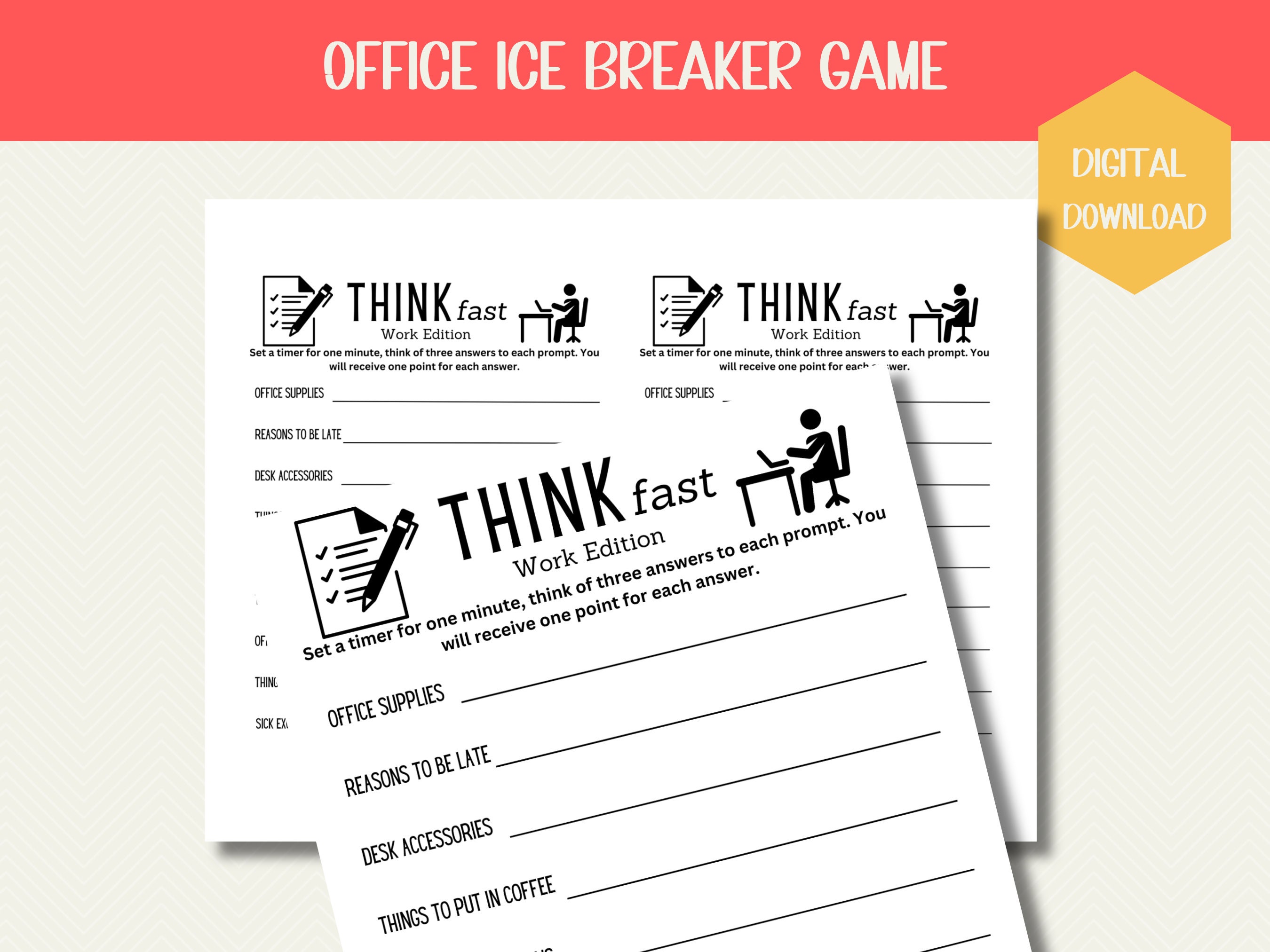 Office Ice Breaker Game "think Fast" No Prep Last Minute Activity ...