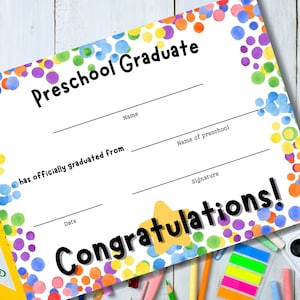 Preschool Graduation Certificate: Colorful Keepsake Award (digital ...
