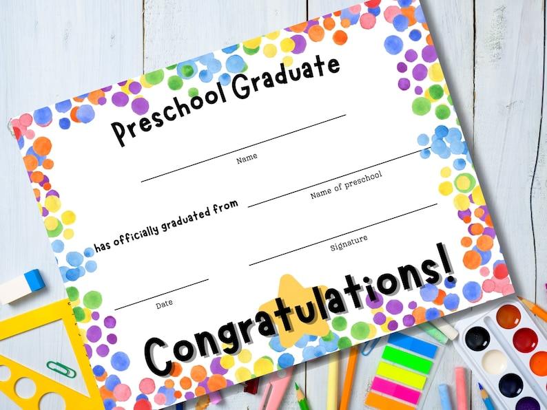 Preschool Graduation Certificate: Keepsake Award (digital Download) - Etsy