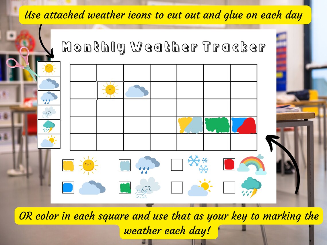 Classroom Weather Tracker Monthly Printable Weather Calendar Tracker ...
