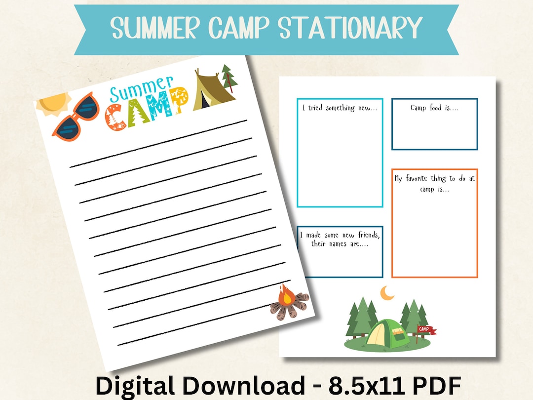 Kids Camp Stationary Blank Lined Paper and Question Prompts | Letter to ...