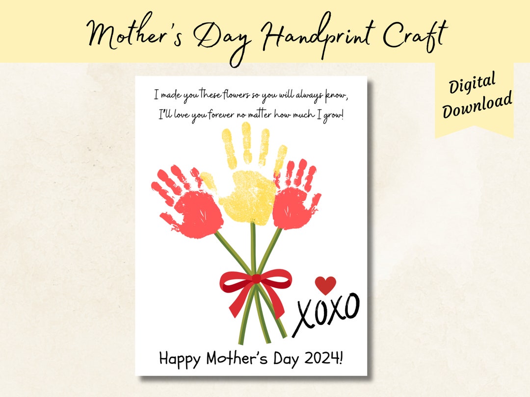 Mother's Day Kids Handprint Craft Printable Bouquet Gift for Mom ...