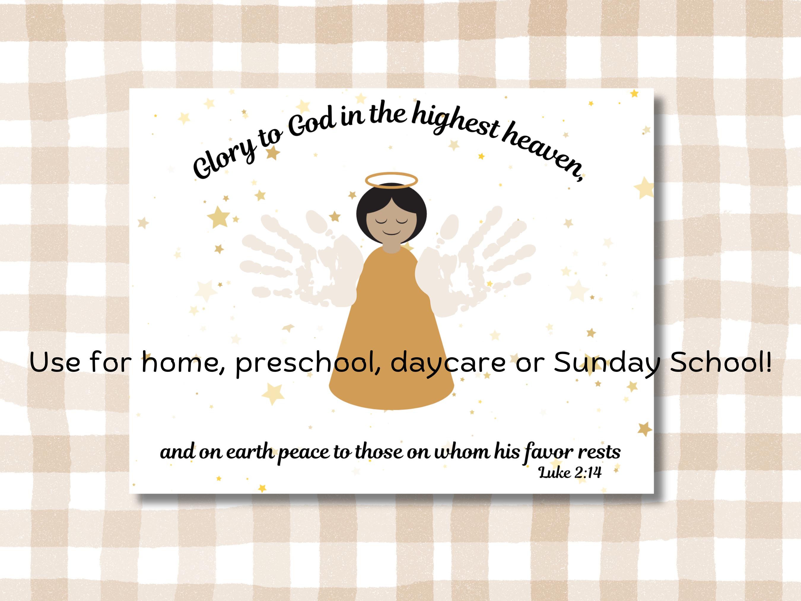 Kids Christmas Handprint Angel Craft Printable Activity, Glory to God ...