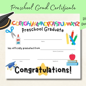 Preschool Graduation Certificate Printable: Colorful Keepsake (digital ...