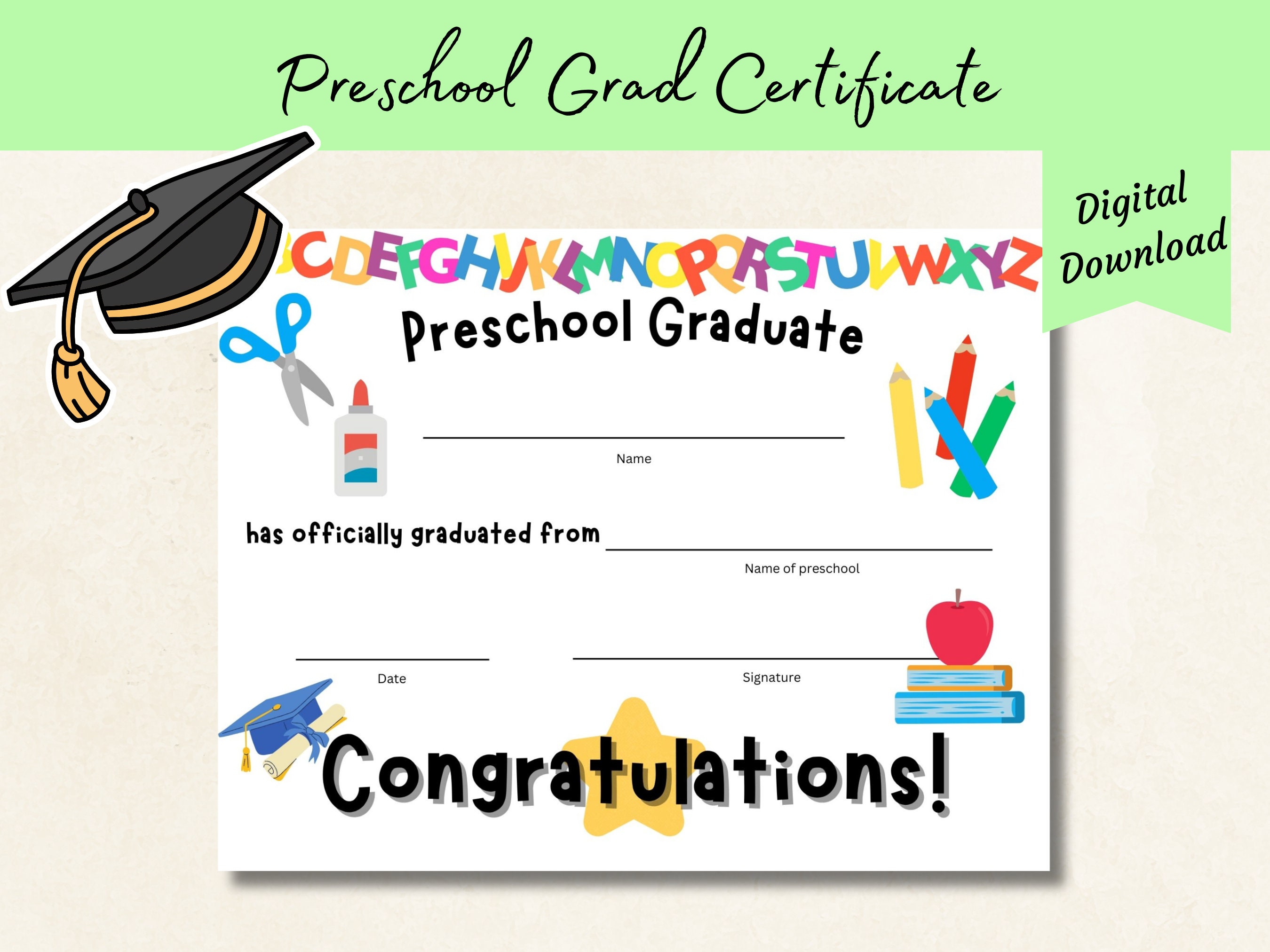 Preschool Graduation Certificate Printable: Memory Keepsake Printable ...