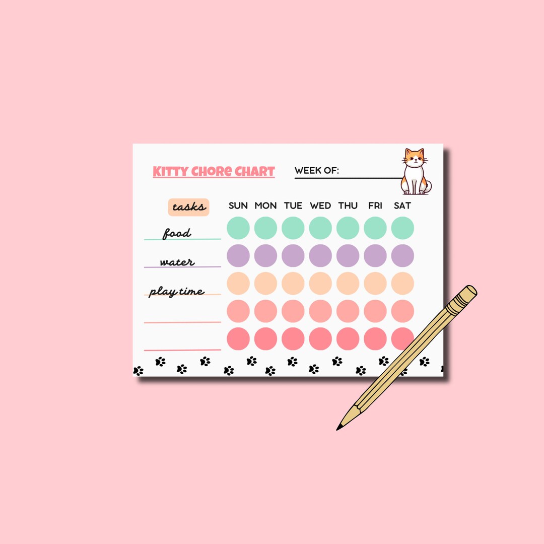 Kids Cat Care Chore Chart Great List for Kids Adults and - Etsy