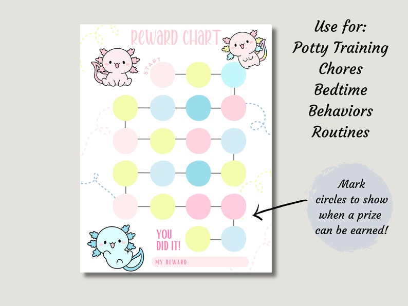 Kids Axolotl Reward Chart Printable Tracker, Stay in Bed Daily Reward ...