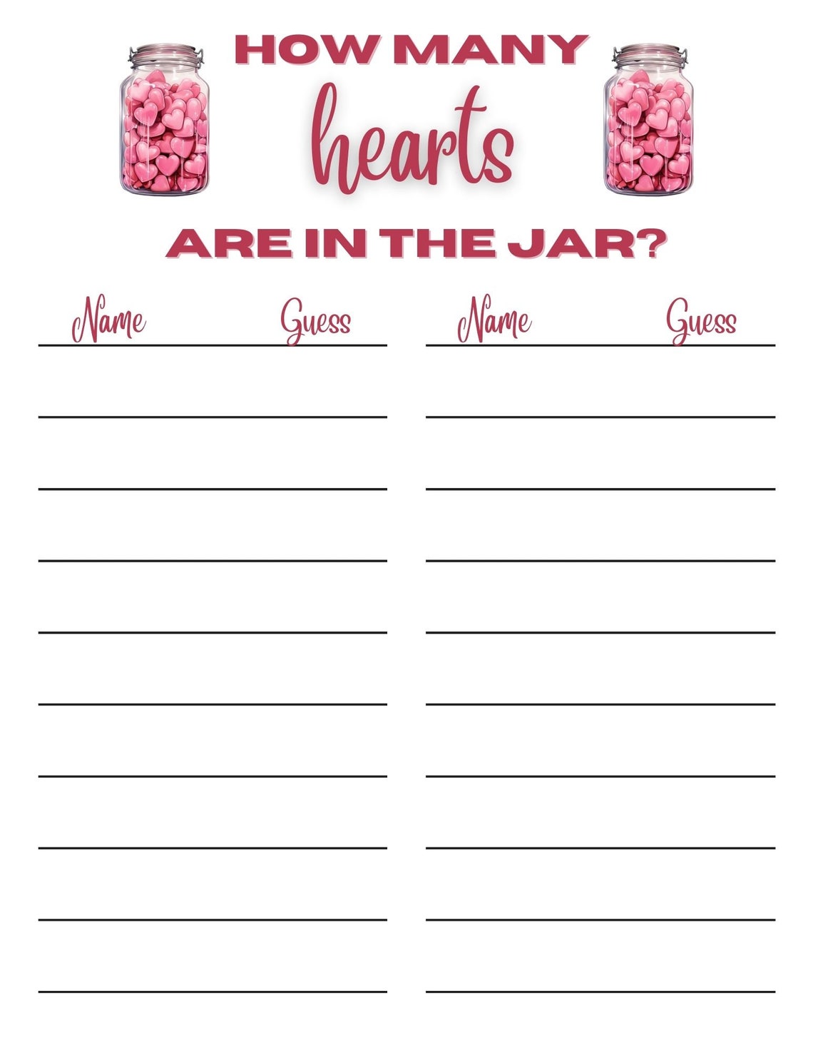 Valentines Day Game Candy Jar Heart Guessing Game Classroom Party ...