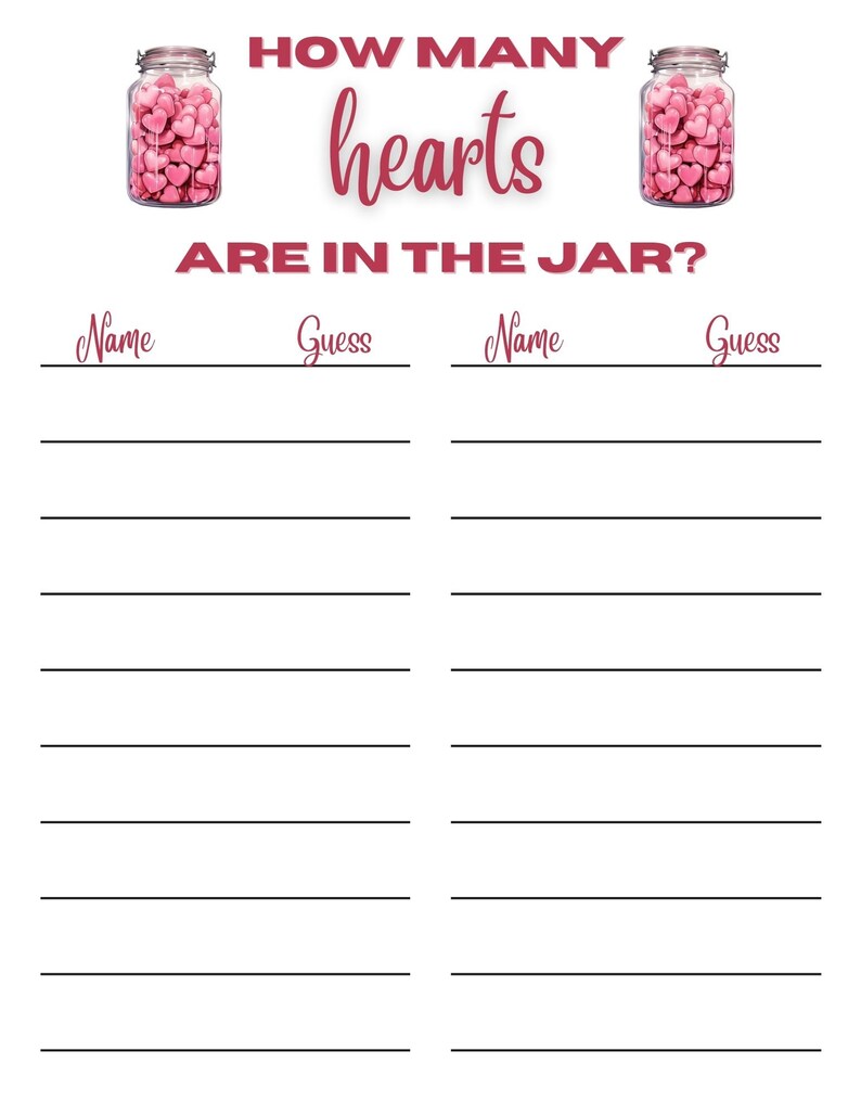 Valentines Day Game Candy Jar Heart Guessing Game Classroom Party ...