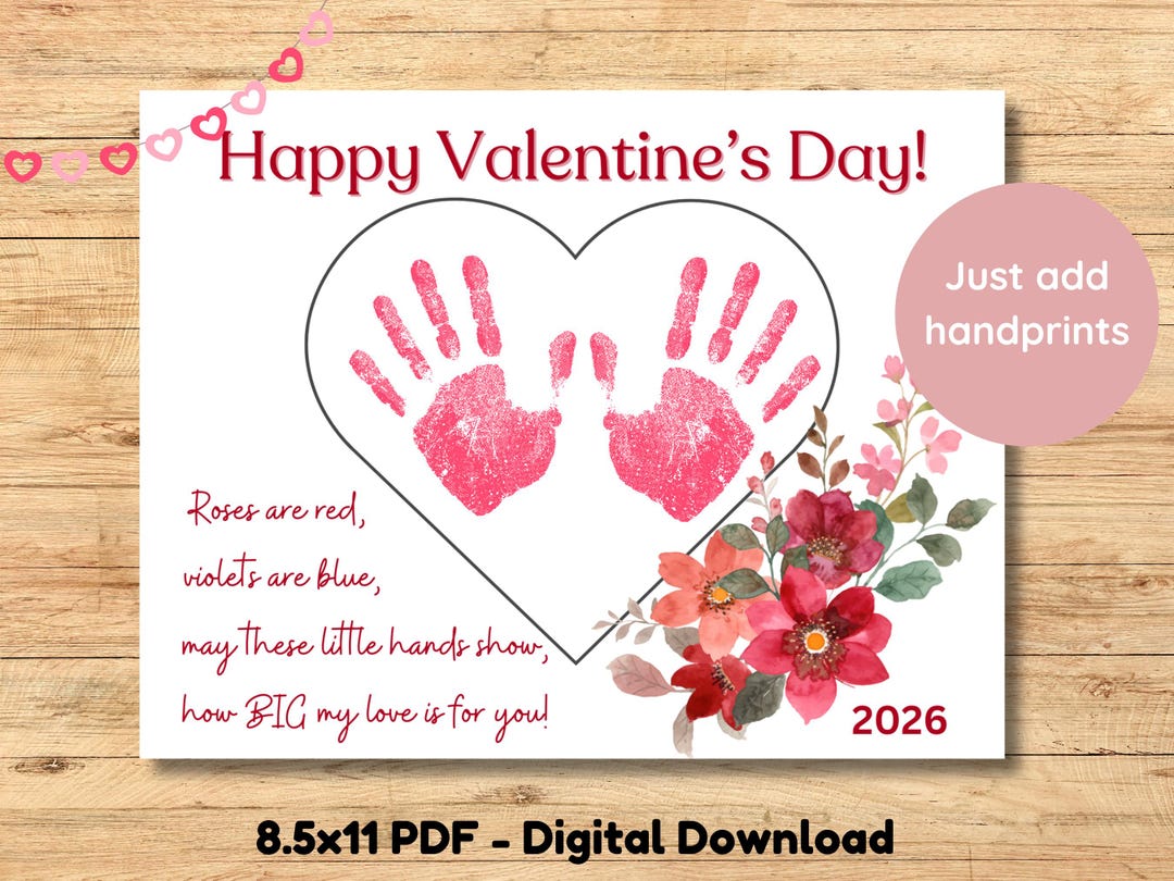 Valentine's Day Handprint Craft Printable Parent Grandparent Gift Baby ...