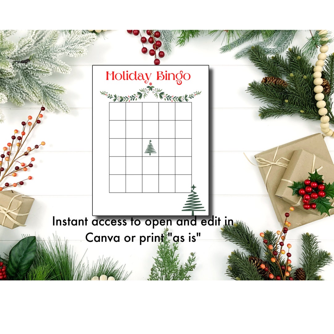 Holiday Blank Bingo Card - Editable in Canva - Great for Christmas ...