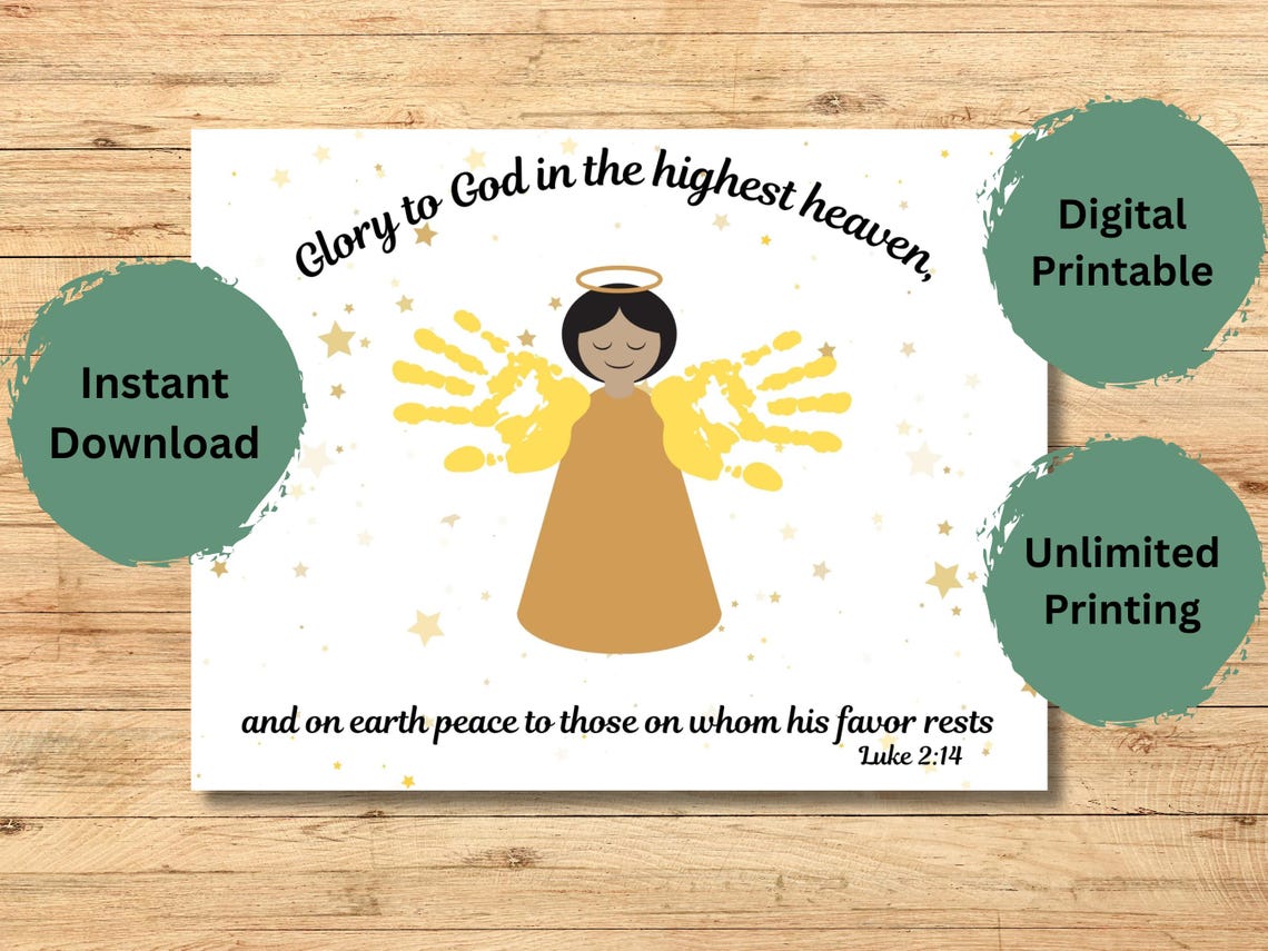 Christmas Angel Handprint Craft, Bible Verse Printable (digital ...