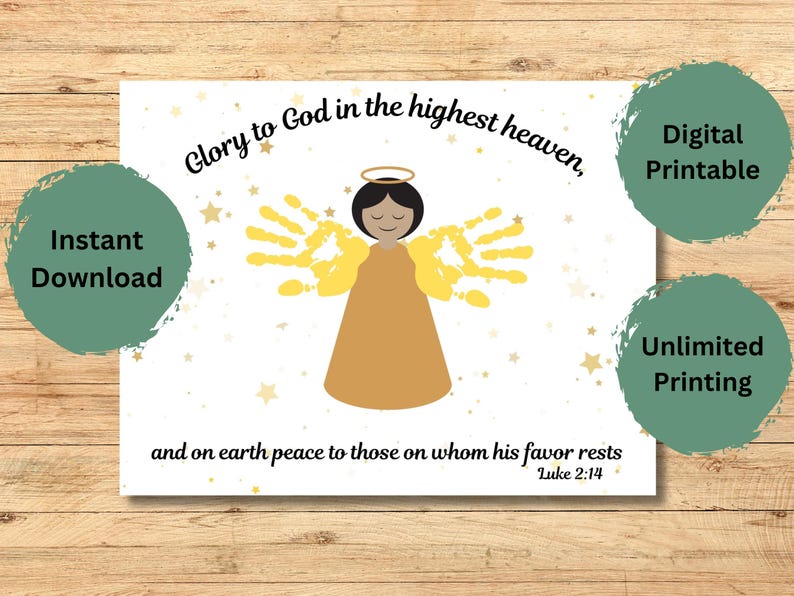 Kids Christmas Handprint Angel Craft Printable Activity, Glory to God ...