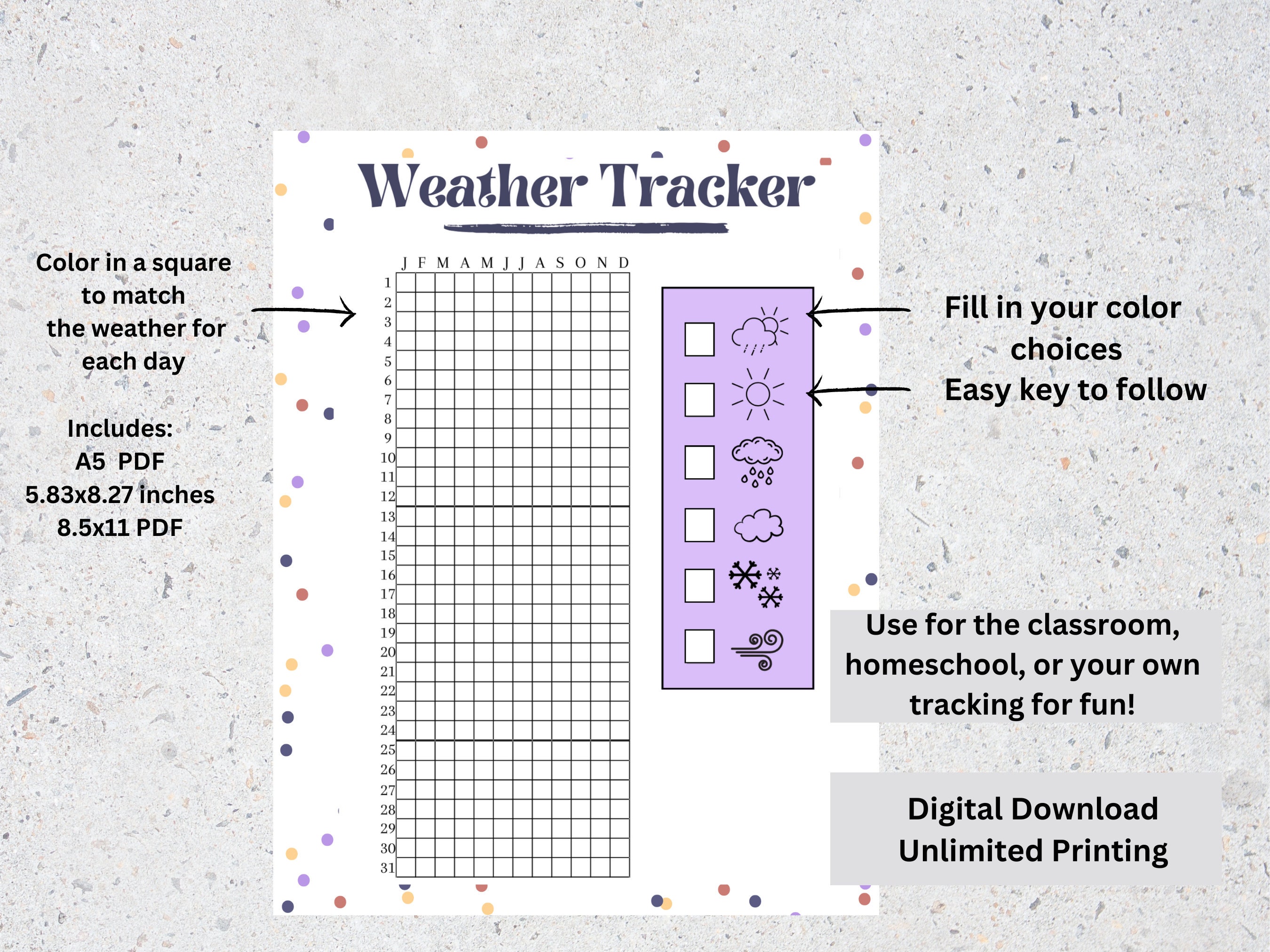 Weather Tracker Chart Printable | Daily Weekly Monthly Weather Graph ...