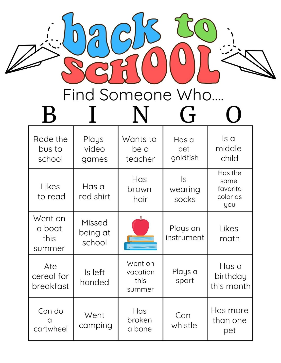 Back to School Bingo Game Printable for Kids | Get to Know You Ice ...