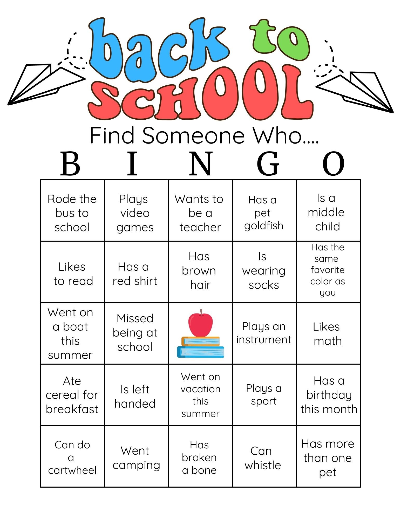 Back to School Bingo Game Printable for Kids | Get to Know You Ice ...