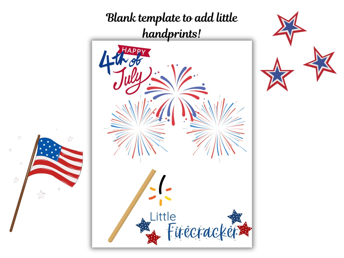 Kids Fourth of July Handprint Craft Printable Activity, Firework Art ...