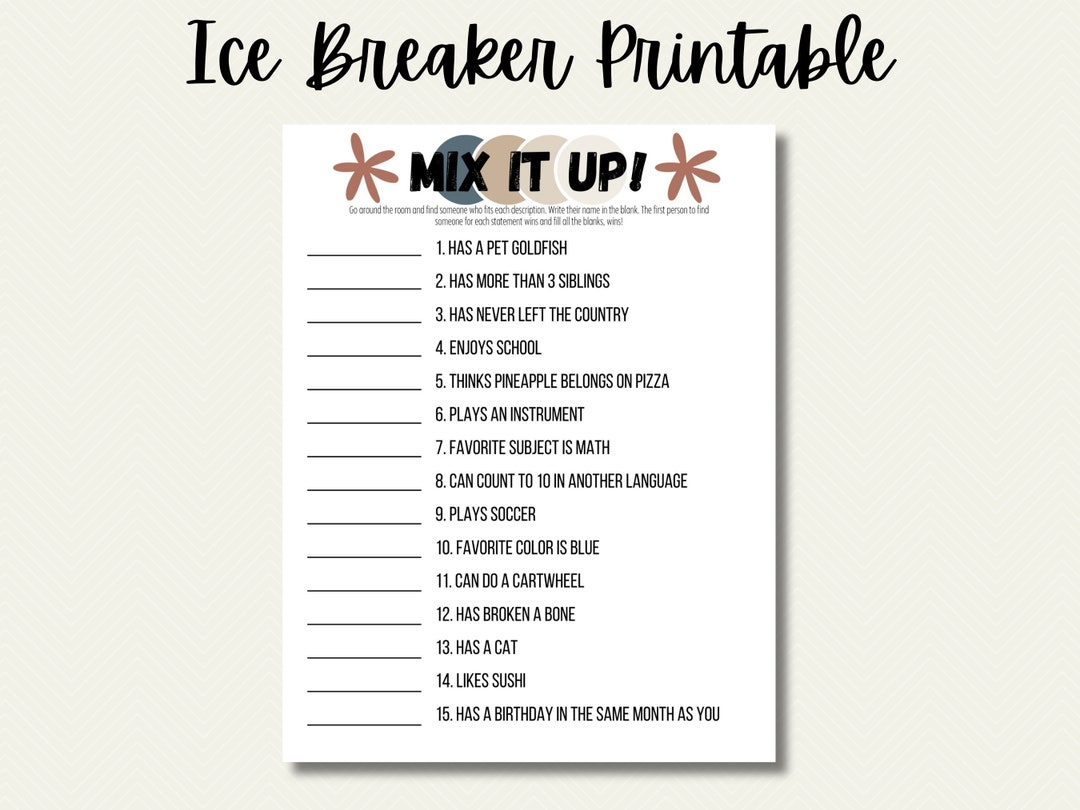 Ice Breaker Group Game Printable Youth Group Icebreaker Classroom Mixer ...