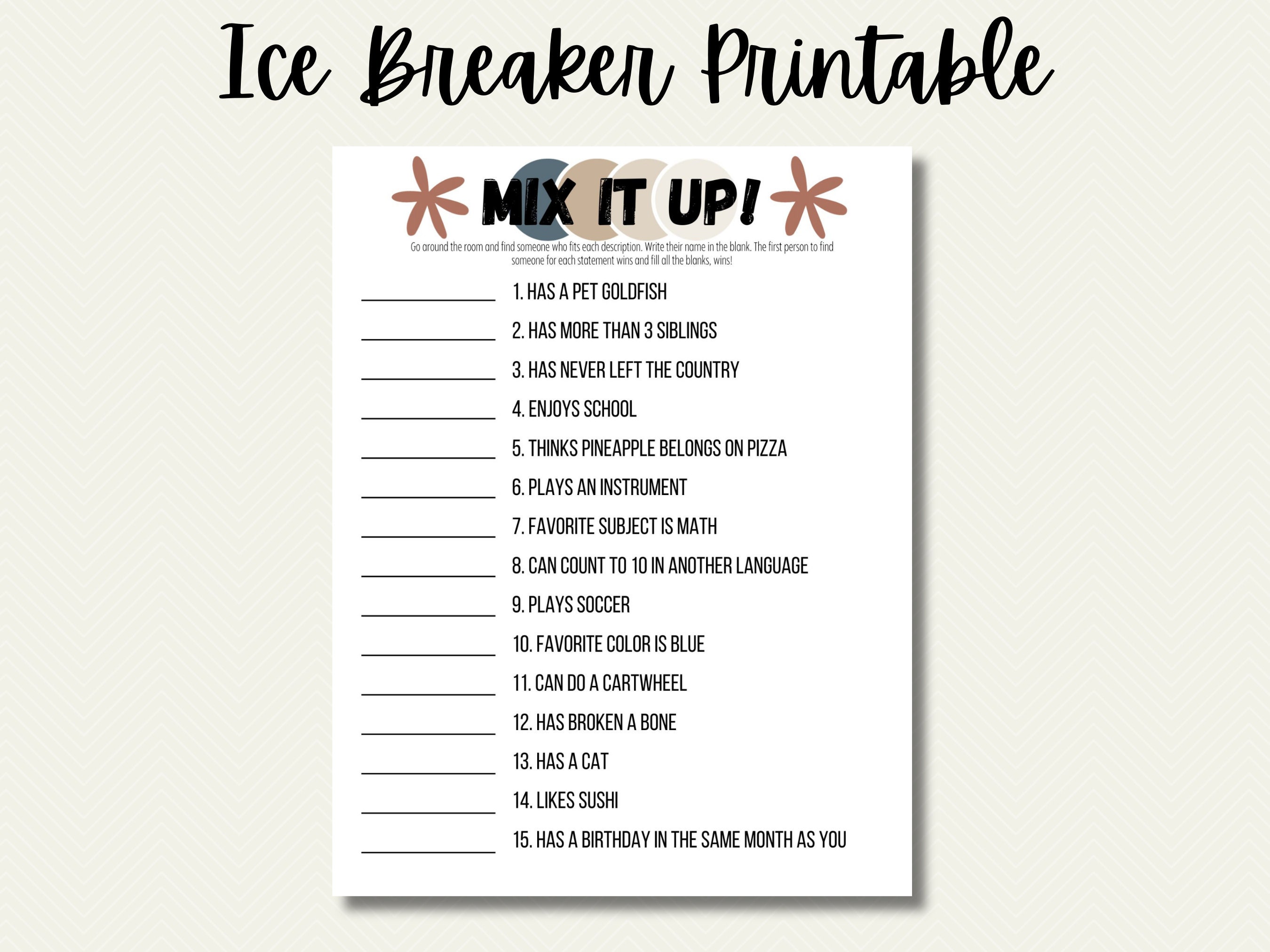 Ice Breaker Group Game Printable Youth Group Icebreaker Classroom Mixer ...