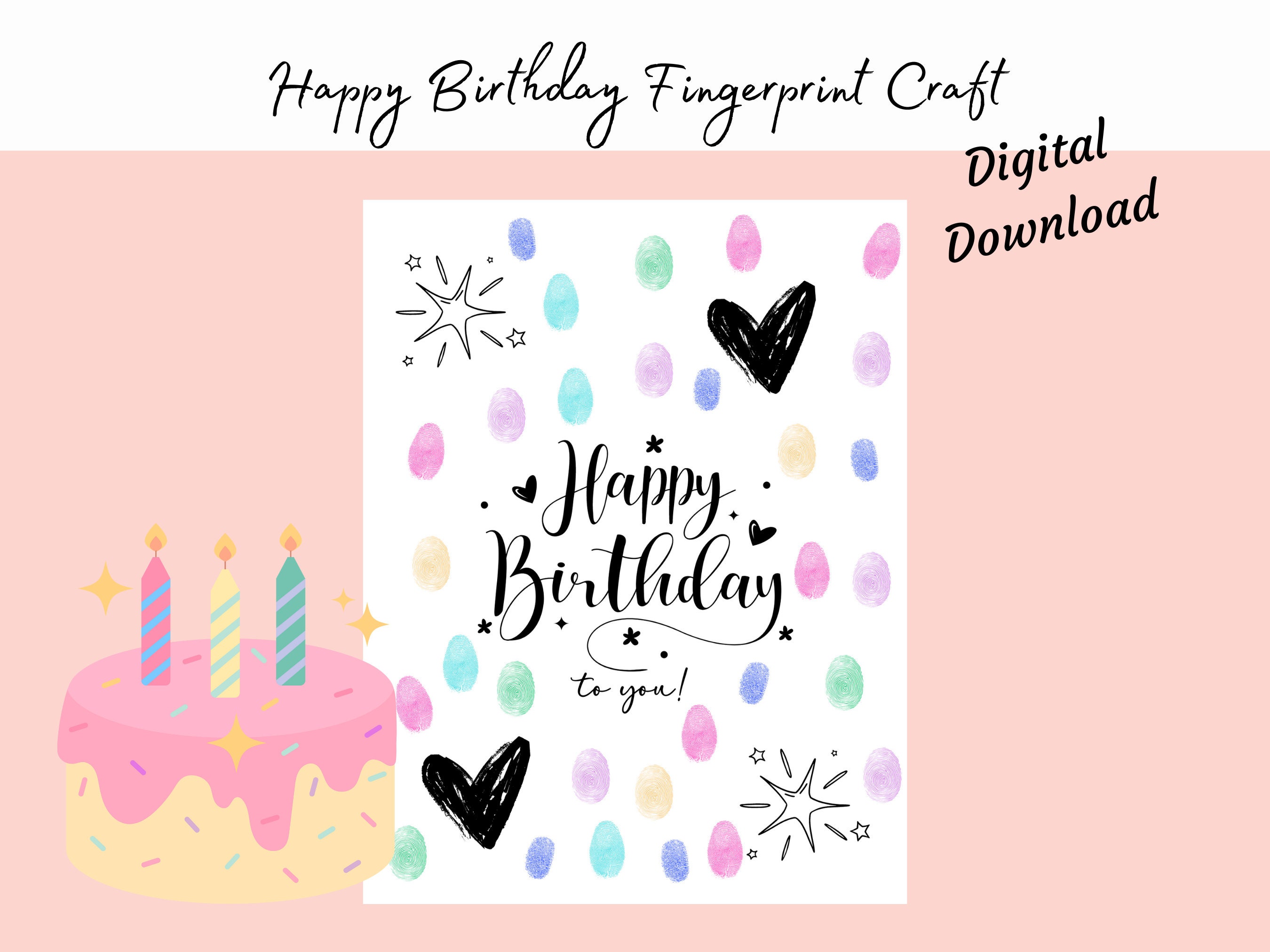 Happy Birthday Group Fingerprint Card | Gift for Student Teacher or ...