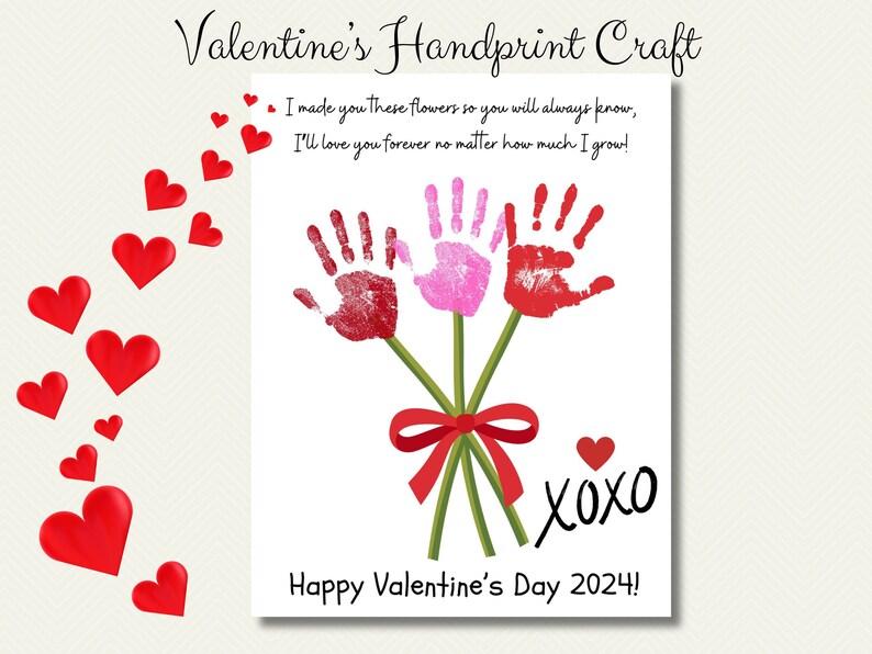 Kids Valentine's Day Handprint Craft Printable Bouquet Parent Gift ...